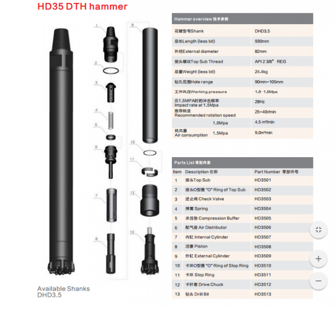 Black High Air Pressure Dth Hammer Drilling DHD3.5 API 2 3/8'' Reg 3 ...
